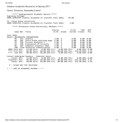 unofficial transcripts | PDF