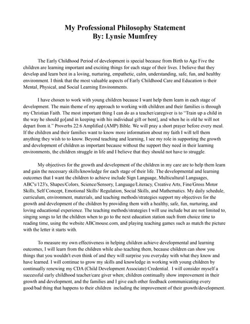 Child Care Philosophy | PDF