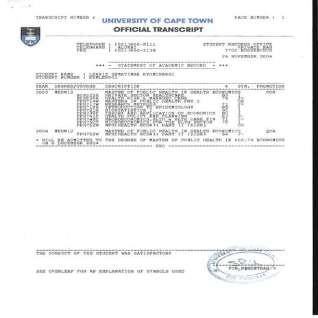 Dr Lennie-UCT Transcript | PDF