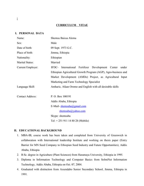 Mesfin g, curriculum vitae | PDF