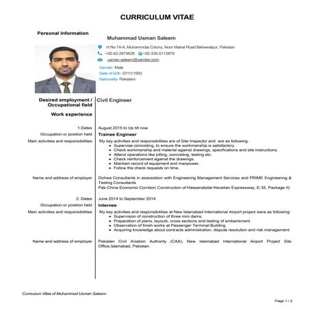 Usman - CV - Copy | PDF