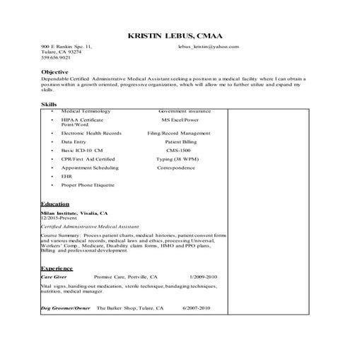 Kristin Lebus(CMAA) resume | DOCX