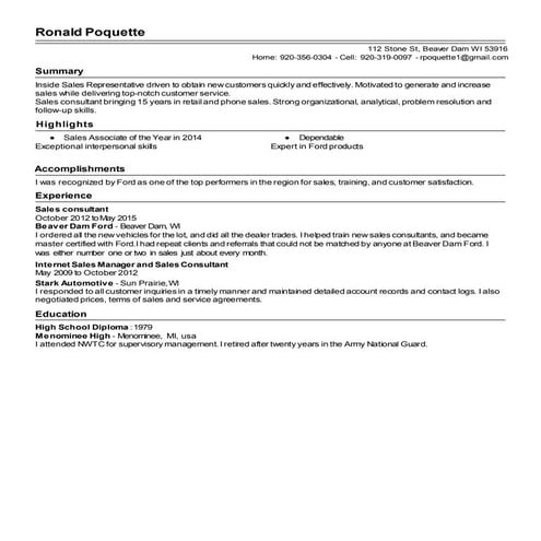 Ron Poquette Resume | DOCX