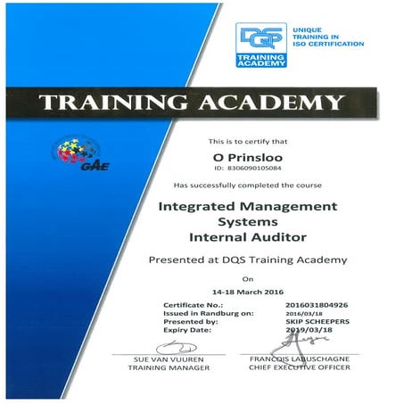 IMS Auditor Certificate | PDF