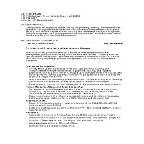 John R Davis Resume | DOC