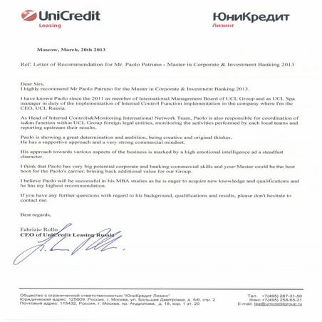 2a Reference Letter by UCL Russia CEO | PDF