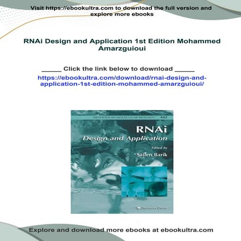 RNAi Design and Application 1st Edition Mohammed Amarzguioui 2024 ...