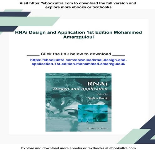 RNAi Design and Application 1st Edition Mohammed Amarzguioui | PDF