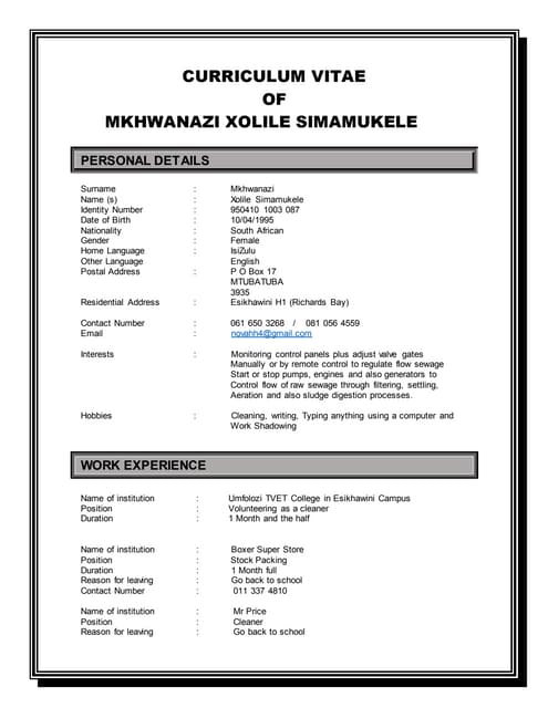 CURRICULUM VITAE. afrikaans docx | PDF