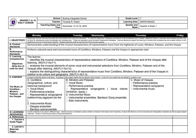 Music 10 DLL Q2 W1.docx | Music | Entertainment