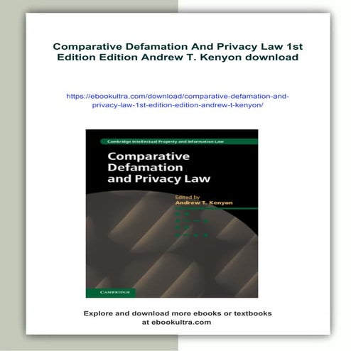 Comparative Defamation And Privacy Law 1st Edition Edition Andrew T ...