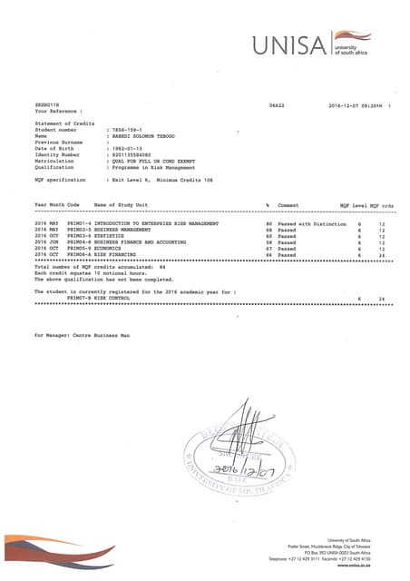 certified LLB results UNISA | PDF