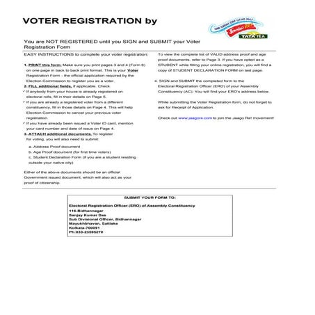 Official Guidelines For Voter Registration Form 6 Pdf