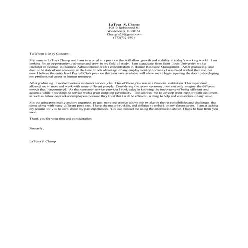 Business Cover Letter:Personal Statement | DOCX