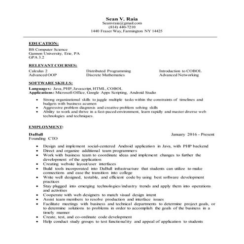 Seans resume 2.0 | DOCX | IT and Internet Support | Internet