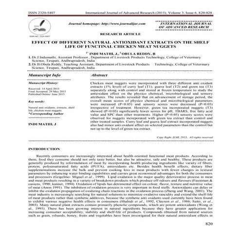 EFFECT OF DIFFERENT NATURAL ANTIOXIDANT EXTRACTS ON THE SHELF LIFE OF ...