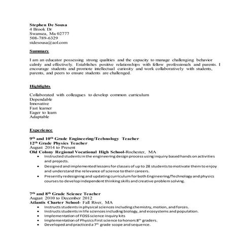 Stephen De Sousa resume Sept. | DOCX