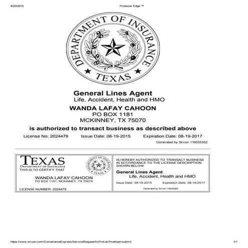 Texas Ins License | PDF