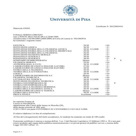 Laurea Triennale con esami | PDF