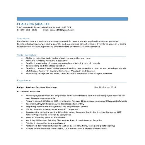 Chau Ying Lee Resume | PDF