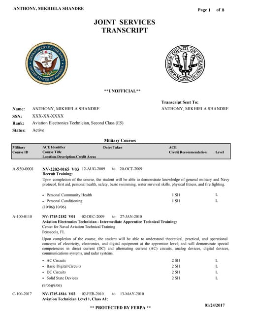 Navy SMART Transcript | PDF