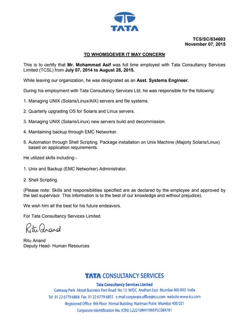 Wipro Experience Letter | PDF