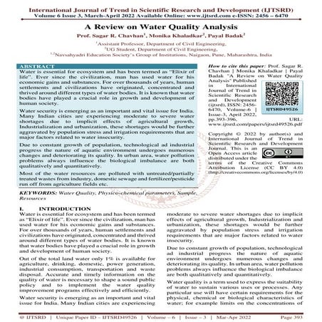A Review on Water Quality Analysis | PDF
