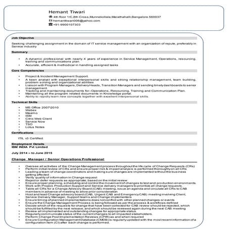 Bharath Kumar - ITIL Resume | DOC