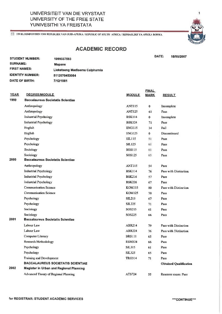 University Transcript compact