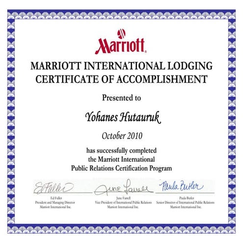 Yohanes Hutauruk - Marriott International Public Relations Certificate ...