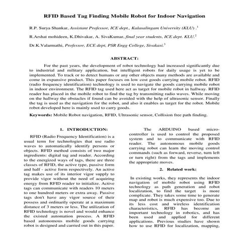 RFID based mobile robot for indoor navigation | PDF