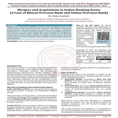 Mergers and Acquisitions in Indian Banking Sector A Case of Bharat ...