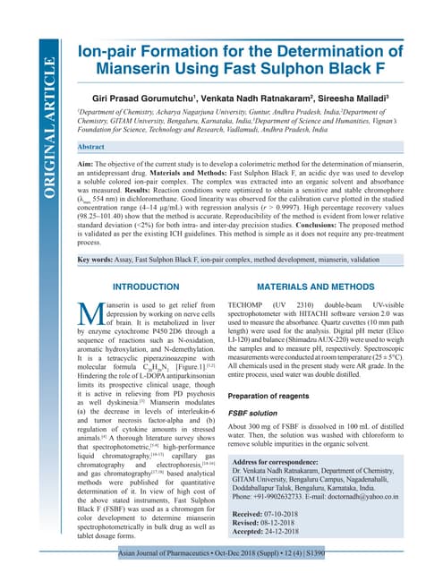 Determination of Satranidazole through Ion-Associative Complex Reaction ...