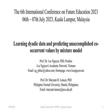 Learning dyadic data and predicting unaccomplished co-occurrent values by mixture model | PPT