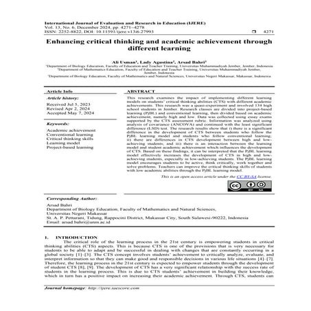 Enhancing critical thinking and academic achievement through different ...