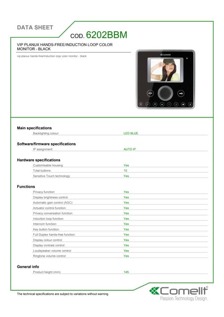 Comelit 33410 Data Sheet | PDF