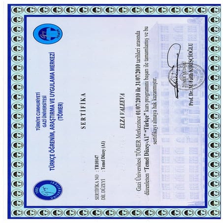 Gazi TOMER certificate | PDF