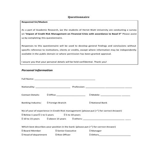 62128050 questionnaire-on-credit-risk-management | PDF