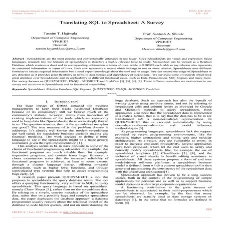 Translating Sql To Spreadsheet A Survey Pdf 