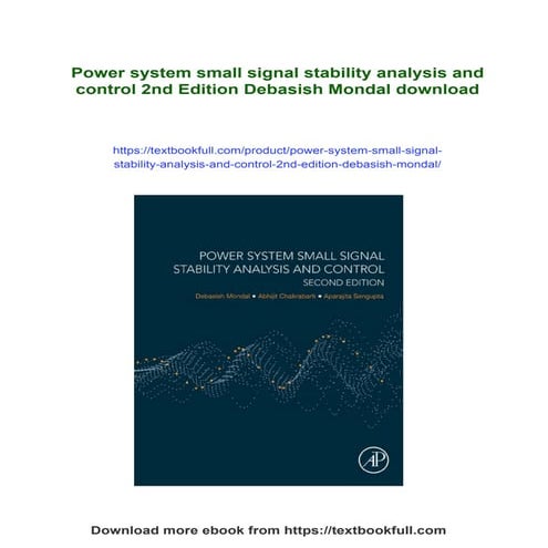 Power system small signal stability analysis and control 2nd Edition Debasish Mondal | PDF