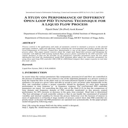 A STUDY ON PERFORMANCE OF DIFFERENT OPEN LOOP PID TUNNING TECHNIQUE FOR ...