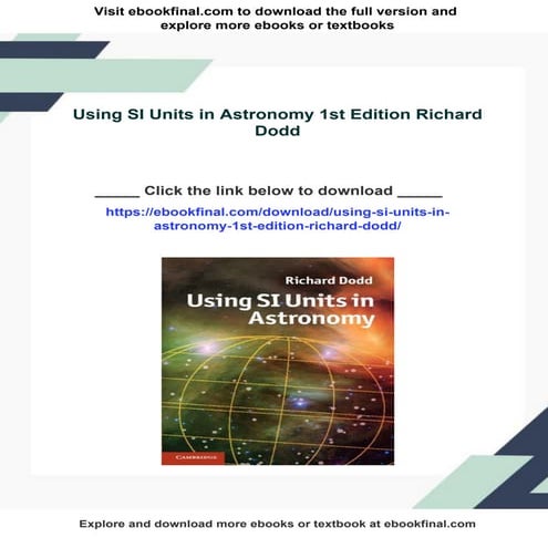 Using SI Units in Astronomy 1st Edition Richard Dodd | PDF