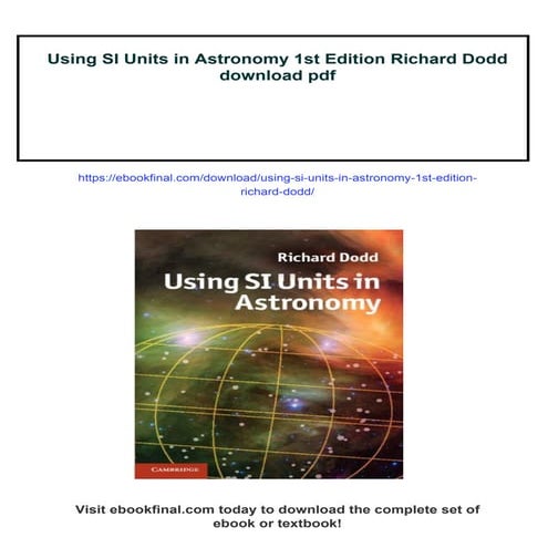 Using SI Units in Astronomy 1st Edition Richard Dodd | PDF