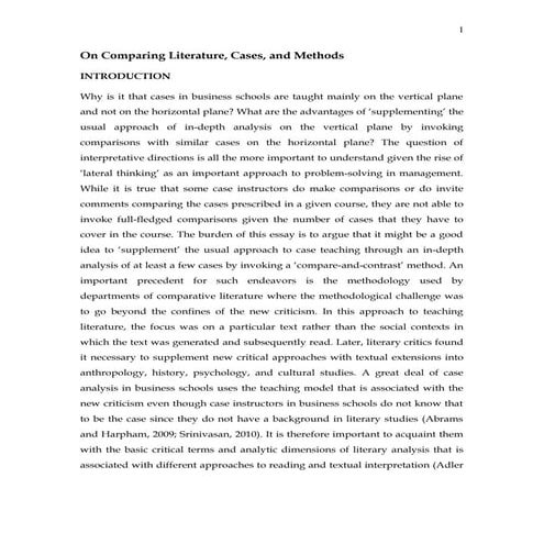 On Comparing Literature, Cases, and Methods | DOC