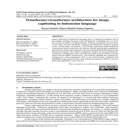 Transformer+transformer architecture for image captioning in Indonesian ...