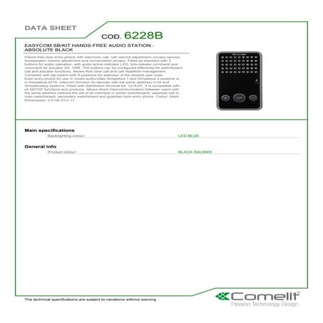Comelit 6228B Data Sheet | PDF