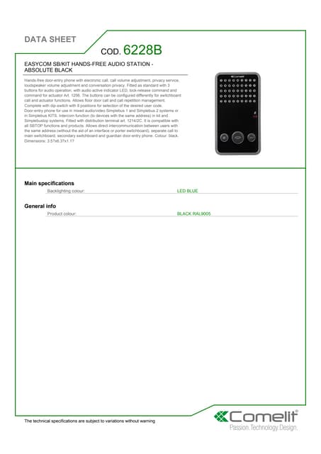 Comelit 6402e Data Sheet Pdf