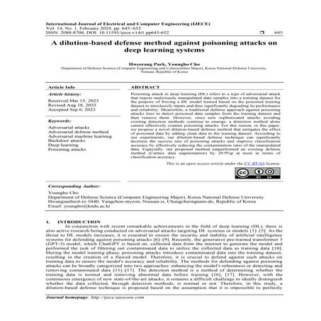 A dilution-based defense method against poisoning attacks on deep learning systems | PDF ...