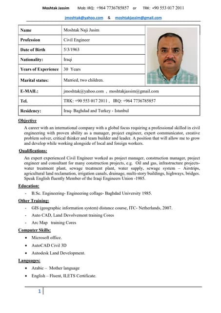 Engineer and Project management CV 'Ali Al Obaidy