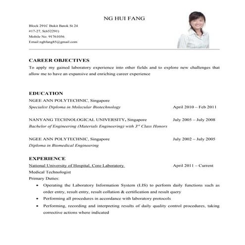 Ng HuiFang Resume (1) | DOC